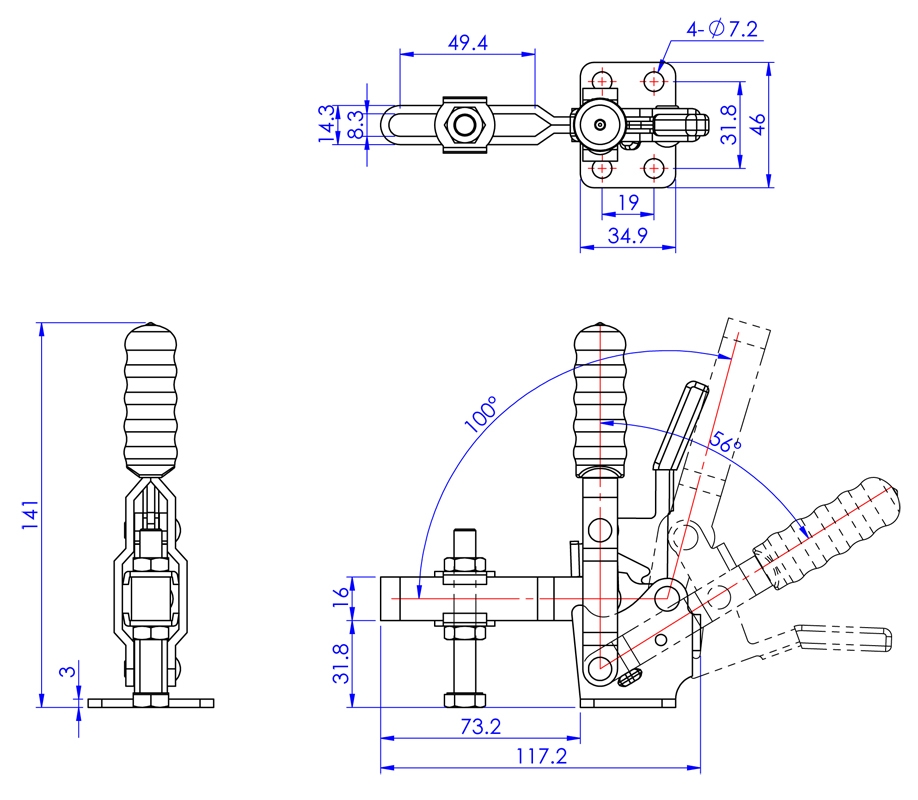 Vertical Toggle Clamp Flat Base Slotted Arm(Stainless Steel) - GH-12130 ...