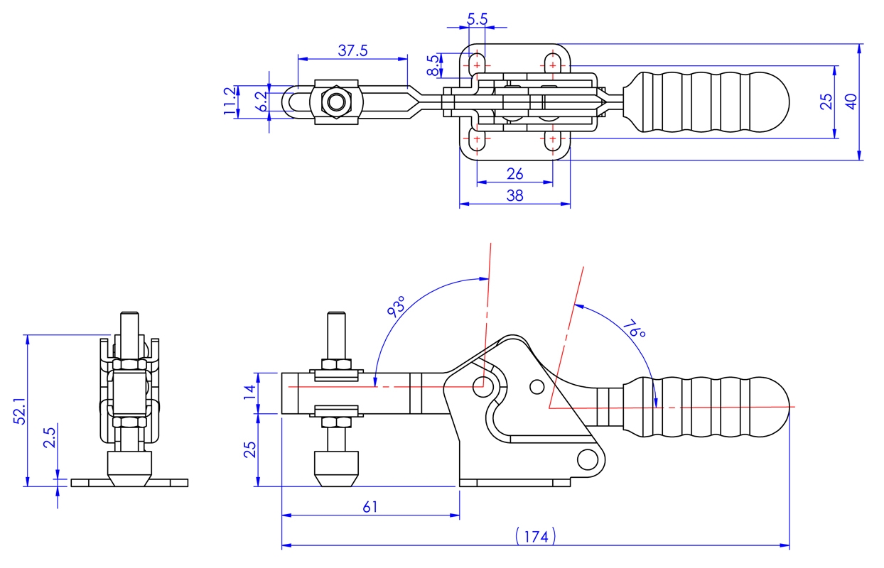Horizontal Toggle Clamp Flat Base All Arm Types - GH-21502-B : Meet ...